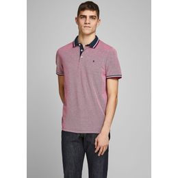 Jack & Jones Poloshirt JACK & JONES "JJEPAULOS Poloshirt mit klassischem Kragen und figurbetonter Form", Herren, Gr. XS, rot (erdrot), Piqu&eacute;, Obermaterial: 100% Baumwolle, unifarben mit Farbeinsatz, schmal, Shirts, Logostickerei, modisch, schmal, Baumwolle, Polokragen