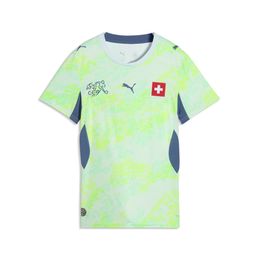 Trainingsshirt Puma "Schweiz 2026 Ausw&auml;rtstrikot Damen", Damen, Gr. L, sea glass schwarz indigo blau, Obermaterial: 100% Polyester. Rippe: 100% Polyester. Einsatz: 100% Polyester, regular fit, Rundhals, Shirts