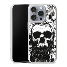 DeinDesign iPhone 16 Pro Handy Silikon H&uuml;lle Case wei&szlig; Handyh&uuml;lle Totenkopf Skulls Halloween Silikon Case