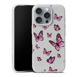 DeinDesign iPhone 16 Pro Handy Silikon H&uuml;lle Case wei&szlig; Handyh&uuml;lle Muster Butterfly Motiv Ohne Hintergrund Silikon Case