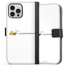 DeinDesign iPhone 13 Pro Max Handy Klapph&uuml;lle Handyh&uuml;lle aus Kunst Leder schwarz Flip Case Peanuts Official Licensed Product Children Sideflip mit langer Lasche