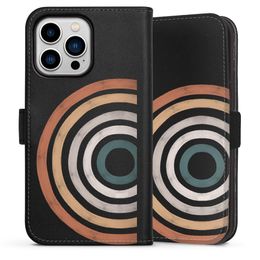 DeinDesign iPhone 13 Pro Handy Klapph&uuml;lle Handyh&uuml;lle aus Kunst Leder schwarz Flip Case Circle Rainbow Water Colour Sideflip mit Lasche