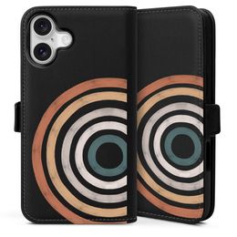 DeinDesign iPhone 16 Plus Handy Klapph&uuml;lle Handyh&uuml;lle aus Kunst Leder schwarz Flip Case Circle Rainbow Water Colour Sideflip mit Lasche