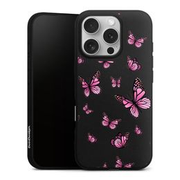 DeinDesign iPhone 16 Pro Handy Premium Silikon H&uuml;lle Handyh&uuml;lle schwarz Case Muster Butterfly Motiv Ohne Hintergrund Silikon Premium Case