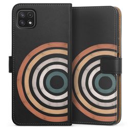 DeinDesign Galaxy A22 5G Handy Klapph&uuml;lle Handyh&uuml;lle aus Kunst Leder schwarz Flip Case Circle Rainbow Water Colour Sideflip mit langer Lasche
