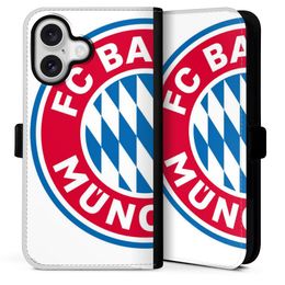 DeinDesign iPhone 16 Handy Klapph&uuml;lle Handyh&uuml;lle aus Kunst Leder schwarz Flip Case Logo Fc Bayern M&uuml;nchen Fcb Sideflip mit Lasche
