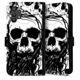 DeinDesign Galaxy A32 5G Handy Klapph&uuml;lle Handyh&uuml;lle aus Kunst Leder schwarz Flip Case Halloween Totenkopf Skulls Sideflip mit langer Lasche