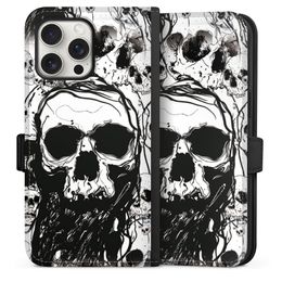 DeinDesign iPhone 15 Pro Max Handy Klapph&uuml;lle Handyh&uuml;lle aus Kunst Leder schwarz Flip Case Totenkopf Skulls Halloween Sideflip mit Lasche