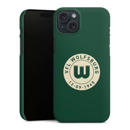 DeinDesign iPhone 15 Plus Handy Premium Case Smartphone Handyh&uuml;lle Schutzh&uuml;lle matt 80 Jahre Vfl Wolfsburg Official Licensed Product Premium Case