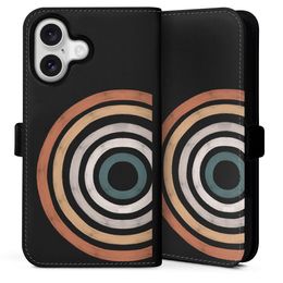 DeinDesign iPhone 16 Handy Klapph&uuml;lle Handyh&uuml;lle aus Kunst Leder schwarz Flip Case Circle Rainbow Water Colour Sideflip mit Lasche