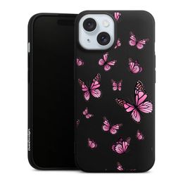 DeinDesign iPhone 15 Handy Premium Silikon H&uuml;lle Handyh&uuml;lle schwarz Case Muster Butterfly Motiv Ohne Hintergrund Silikon Premium Case