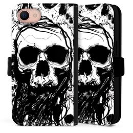 DeinDesign iPhone 16e Handy Klapph&uuml;lle Handyh&uuml;lle aus Kunst Leder schwarz Flip Case Totenkopf Skulls Halloween Sideflip mit Lasche