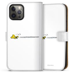 DeinDesign iPhone 12 Pro Max Handy Klapph&uuml;lle Handyh&uuml;lle aus Kunst Leder wei&szlig; Flip Case Peanuts Official Licensed Product Children Sideflip mit Lasche