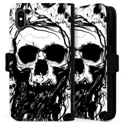 DeinDesign iPhone X Handy Klapph&uuml;lle Handyh&uuml;lle aus Kunst Leder schwarz Flip Case Totenkopf Skulls Halloween Sideflip mit langer Lasche