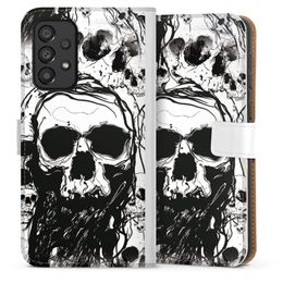 DeinDesign Galaxy A33 5G Handy Klapph&uuml;lle Handyh&uuml;lle aus Kunst Leder wei&szlig; Flip Case Halloween Totenkopf Skulls Sideflip mit Lasche