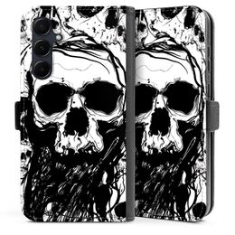 DeinDesign Galaxy A35 5G Handy Klapph&uuml;lle Handyh&uuml;lle aus Kunst Leder schwarz Flip Case Skulls Totenkopf Halloween Sideflip mit Lasche
