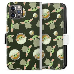 DeinDesign iPhone 12 Pro Handy Klapph&uuml;lle Handyh&uuml;lle aus Kunst Leder wei&szlig; Flip Case Official Licensed Product Star Wars Muster Baby Yoda Sideflip mit Lasche