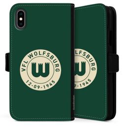 DeinDesign iPhone X Handy Klapph&uuml;lle Handyh&uuml;lle aus Kunst Leder schwarz Flip Case 80 Jahre Vfl Wolfsburg Official Licensed Product Sideflip mit langer Lasche