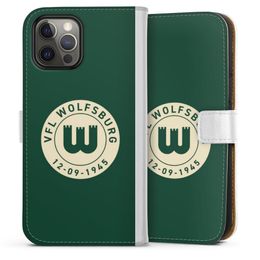 DeinDesign iPhone 12 Pro Max Handy Klapph&uuml;lle Handyh&uuml;lle aus Kunst Leder wei&szlig; Flip Case 80 Jahre Official Licensed Product Vfl Wolfsburg Sideflip mit Lasche