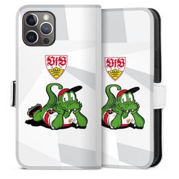 DeinDesign iPhone 12 Pro Handy Klapph&uuml;lle Handyh&uuml;lle aus Kunst Leder wei&szlig; Flip Case Vfb Stuttgart Mascot Official Licensed Product Sideflip mit Lasche