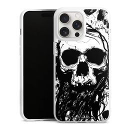 DeinDesign iPhone 15 Pro Max Handy Silikon H&uuml;lle Case wei&szlig; Handyh&uuml;lle Totenkopf Skulls Halloween Silikon Case