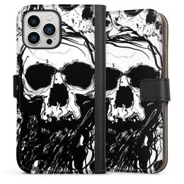 DeinDesign iPhone 13 Pro Max Handy Klapph&uuml;lle Handyh&uuml;lle aus Kunst Leder schwarz Flip Case Totenkopf Skulls Halloween Sideflip mit langer Lasche