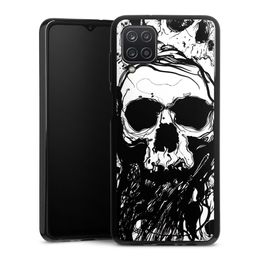 DeinDesign Galaxy A12 Handy Silikon H&uuml;lle Case schwarz Handyh&uuml;lle Halloween Totenkopf Skulls