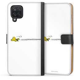 DeinDesign Galaxy A12 Handy Klapph&uuml;lle Handyh&uuml;lle aus Kunst Leder schwarz Flip Case Peanuts Children Official Licensed Product Sideflip mit langer Lasche