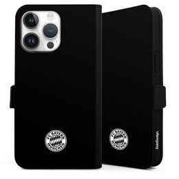 DeinDesign iPhone 14 Pro Max Handy Klapph&uuml;lle Handyh&uuml;lle aus Kunst Leder schwarz Flip Case Official Licensed Product Fcb Fc Bayern M&uuml;nchen Sideflip mit Lasche