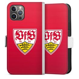 DeinDesign iPhone 12 Pro Handy Klapph&uuml;lle Handyh&uuml;lle aus Kunst Leder wei&szlig; Flip Case Vfb Stuttgart Official Licensed Product Logo Sideflip mit Lasche