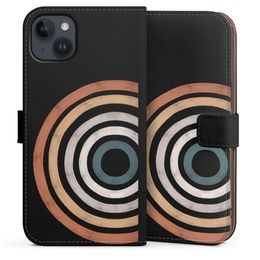 DeinDesign iPhone 14 Plus Handy Klapph&uuml;lle Handyh&uuml;lle aus Kunst Leder schwarz Flip Case Circle Rainbow Water Colour Sideflip mit langer Lasche