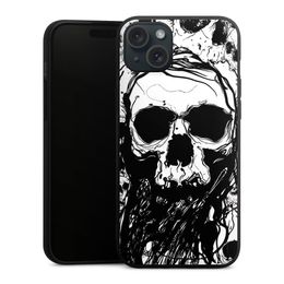 DeinDesign iPhone 15 Plus Handy Premium Silikon H&uuml;lle Handyh&uuml;lle schwarz Case Totenkopf Skulls Halloween Silikon Premium Case