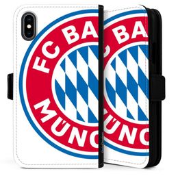 DeinDesign iPhone X Handy Klapph&uuml;lle Handyh&uuml;lle aus Kunst Leder schwarz Flip Case Logo Fc Bayern M&uuml;nchen Fcb Sideflip mit langer Lasche