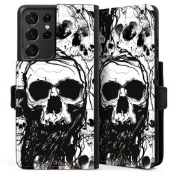 DeinDesign Galaxy S21 Ultra 5G Handy Klapph&uuml;lle Handyh&uuml;lle aus Kunst Leder schwarz Flip Case Totenkopf Skulls Halloween Sideflip mit Lasche