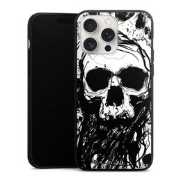 DeinDesign iPhone 15 Pro Max Handy Premium Silikon H&uuml;lle Handyh&uuml;lle schwarz Case Totenkopf Skulls Halloween Silikon Premium Case