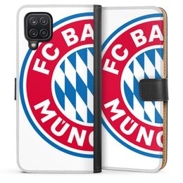 DeinDesign Galaxy A12 Handy Klapph&uuml;lle Handyh&uuml;lle aus Kunst Leder schwarz Flip Case Logo Fcb Fc Bayern M&uuml;nchen Sideflip mit langer Lasche