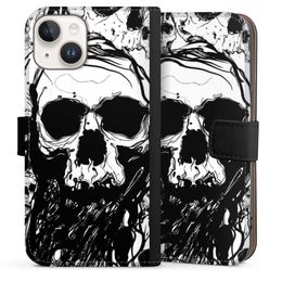 DeinDesign iPhone 14 Handy Klapph&uuml;lle Handyh&uuml;lle aus Kunst Leder schwarz Flip Case Totenkopf Skulls Halloween Sideflip mit Lasche