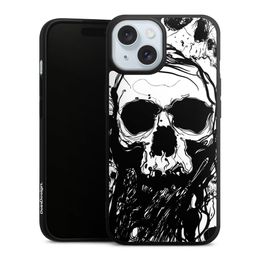 DeinDesign iPhone 15 Handy Premium Silikon H&uuml;lle Handyh&uuml;lle schwarz Case Totenkopf Skulls Halloween Silikon Premium Case