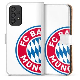 DeinDesign Galaxy A33 5G Handy Klapph&uuml;lle Handyh&uuml;lle aus Kunst Leder wei&szlig; Flip Case Logo Fcb Fc Bayern M&uuml;nchen Sideflip mit Lasche