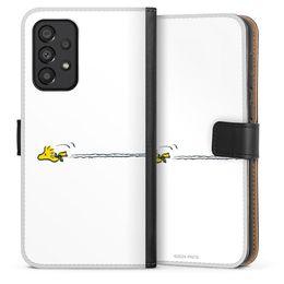DeinDesign Galaxy A33 5G Handy Klapph&uuml;lle Handyh&uuml;lle aus Kunst Leder schwarz Flip Case Peanuts Children Official Licensed Product Sideflip mit langer Lasche
