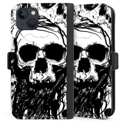 DeinDesign iPhone 13 Handy Klapph&uuml;lle Handyh&uuml;lle aus Kunst Leder schwarz Flip Case Totenkopf Skulls Halloween Sideflip mit Lasche