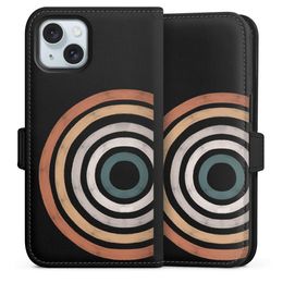 DeinDesign iPhone 15 Handy Klapph&uuml;lle Handyh&uuml;lle aus Kunst Leder schwarz Flip Case Circle Rainbow Water Colour Sideflip mit Lasche