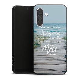 DeinDesign Galaxy A36 5G Handy Premium Silikon H&uuml;lle Handyh&uuml;lle schwarz Case Spruch Beach Statement Silikon Premium Case