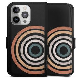 DeinDesign iPhone 14 Pro Handy Klapph&uuml;lle Handyh&uuml;lle aus Kunst Leder schwarz Flip Case Circle Rainbow Water Colour Sideflip mit langer Lasche