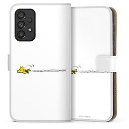 DeinDesign Galaxy A33 5G Handy Klapph&uuml;lle Handyh&uuml;lle aus Kunst Leder wei&szlig; Flip Case Peanuts Children Official Licensed Product Sideflip mit Lasche