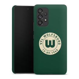 DeinDesign Galaxy A53 5G Handy Premium Case Smartphone Handyh&uuml;lle Schutzh&uuml;lle gl&auml;nzend Vfl Wolfsburg Official Licensed Product 80 Jahre Premium Case