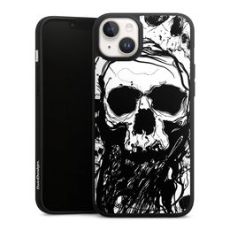 DeinDesign iPhone 14 Handy Premium Silikon H&uuml;lle Handyh&uuml;lle schwarz Case Totenkopf Skulls Halloween Silikon Premium Case