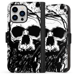 DeinDesign iPhone 13 Pro Handy Klapph&uuml;lle Handyh&uuml;lle aus Kunst Leder schwarz Flip Case Totenkopf Skulls Halloween Sideflip mit Lasche