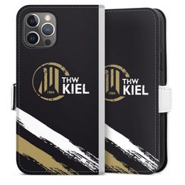 DeinDesign iPhone 12 Pro Handy Klapph&uuml;lle Handyh&uuml;lle aus Kunst Leder wei&szlig; Flip Case Logo Handball Thw Kiel Sideflip mit Lasche
