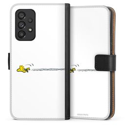 DeinDesign Galaxy A53 5G Handy Klapph&uuml;lle Handyh&uuml;lle aus Kunst Leder schwarz Flip Case Peanuts Children Official Licensed Product Sideflip mit langer Lasche